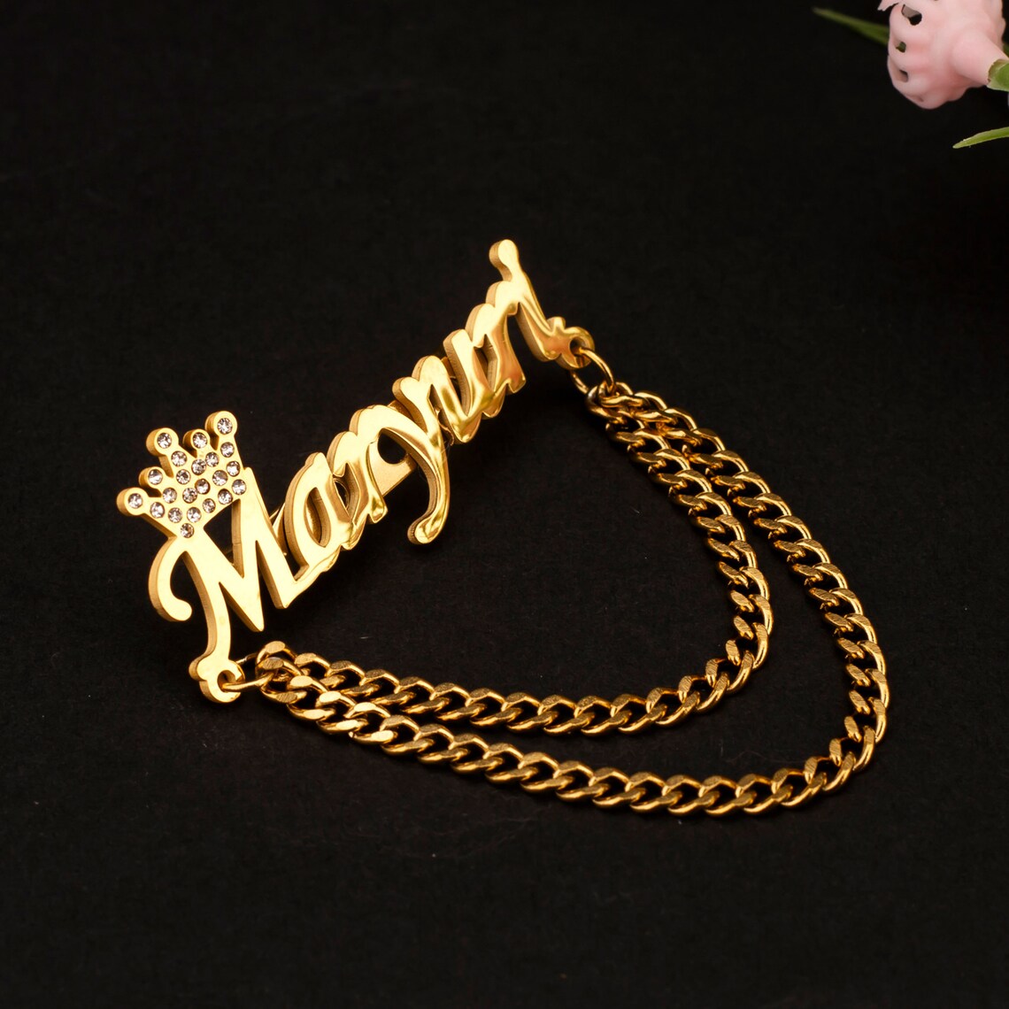 Custom Name Brooch,personalized Gold Name Brooch, Custom Label Pin ...