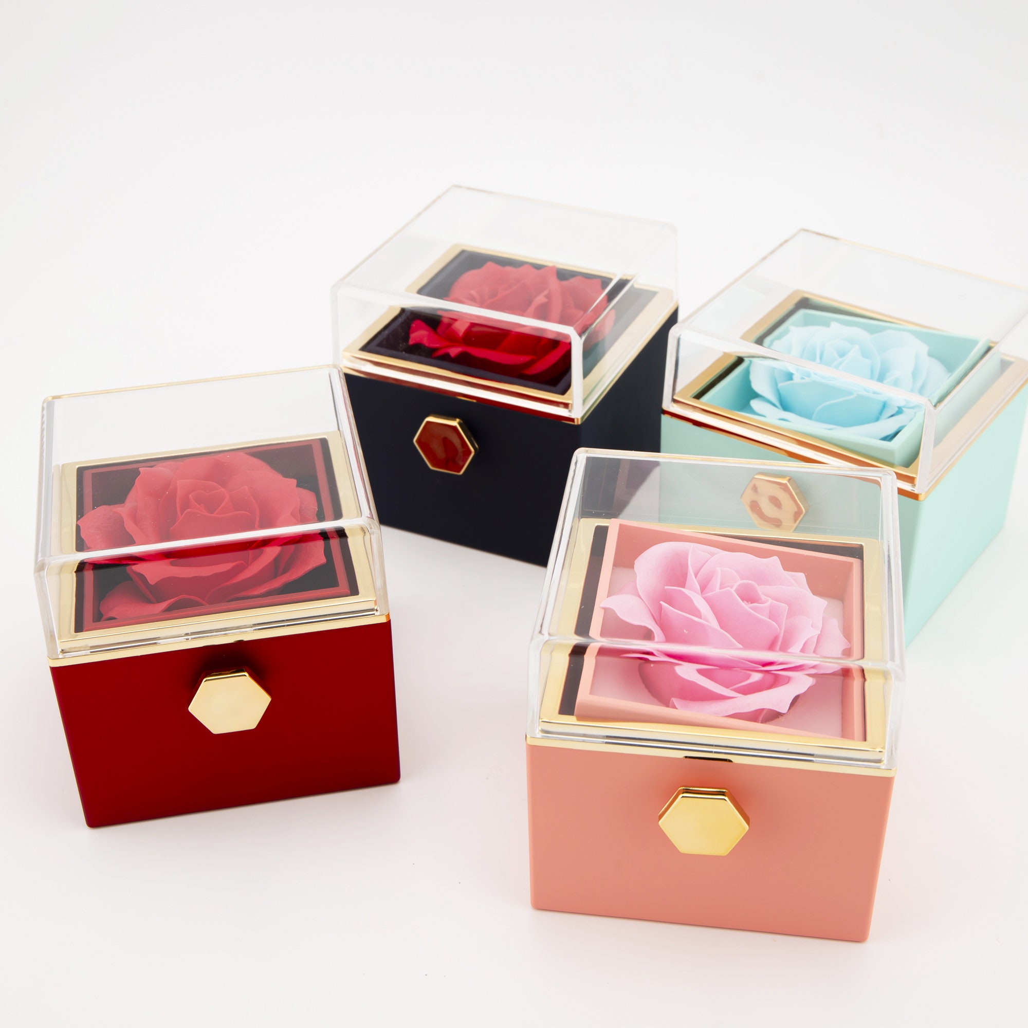 Rotating Rose Necklace Box, Handmade Eternal Rose Jewelry Box, Square ...