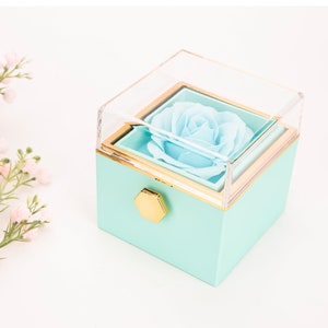 Rotating Rose Necklace Box, Handmade Eternal Rose Jewelry Box, Square ...