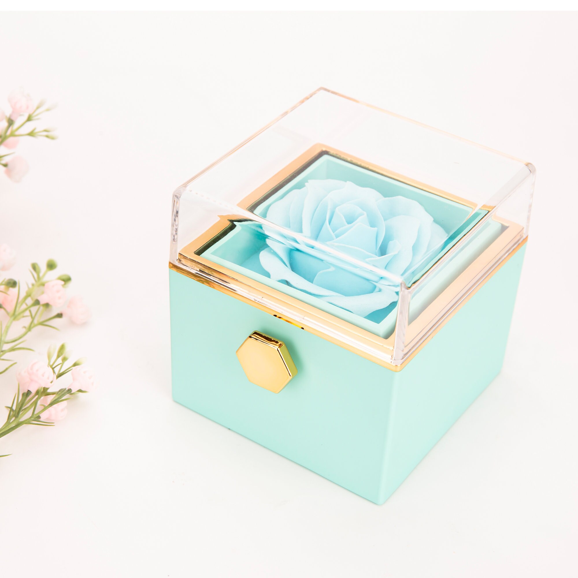 Rotating Rose Necklace Box, Handmade Eternal Rose Jewelry Box, Square ...