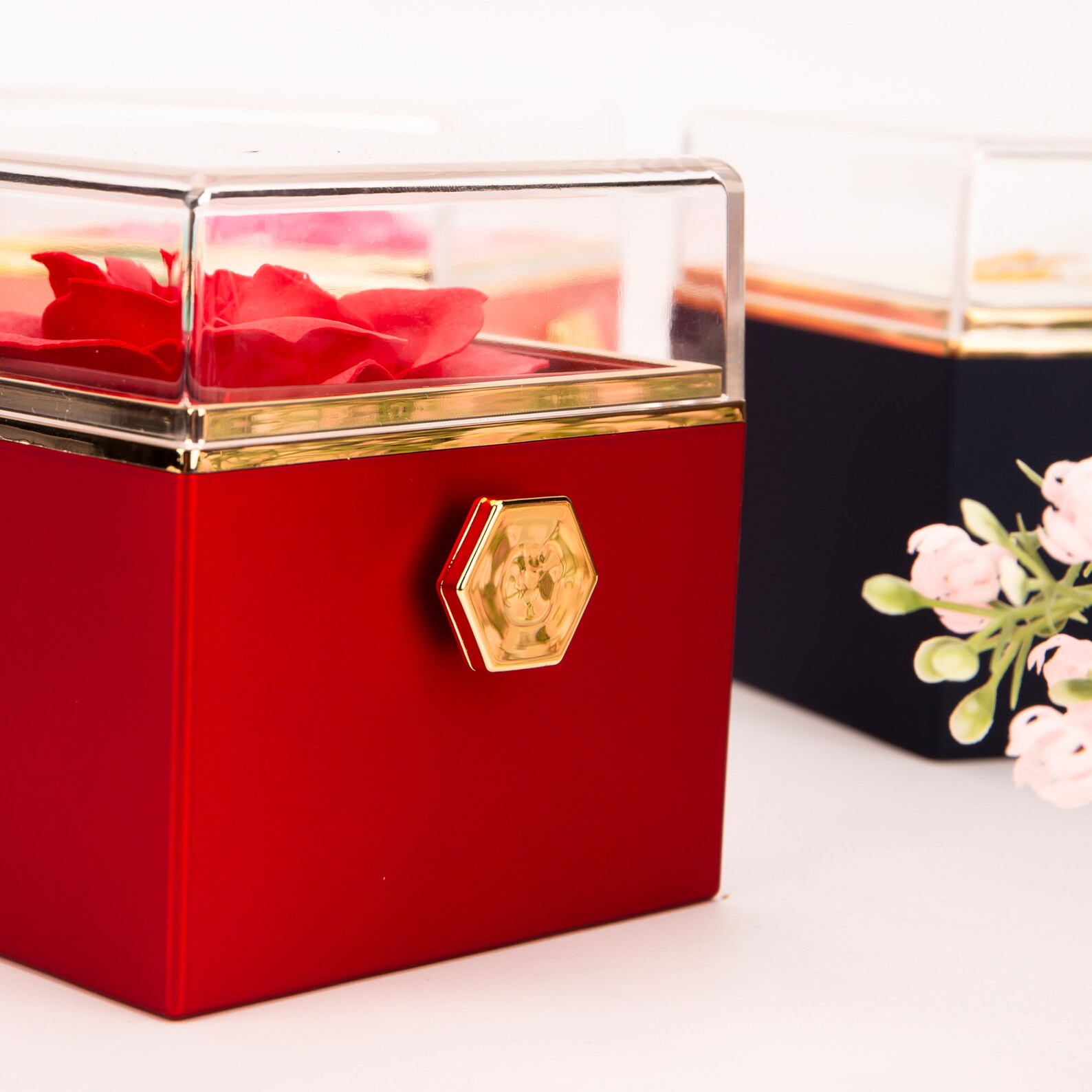 Rotating Rose Necklace Box, Handmade Eternal Rose Jewelry Box, Square ...