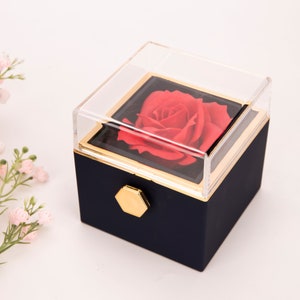Rotating Rose Necklace Box, Handmade Eternal Rose Jewelry Box, Square ...