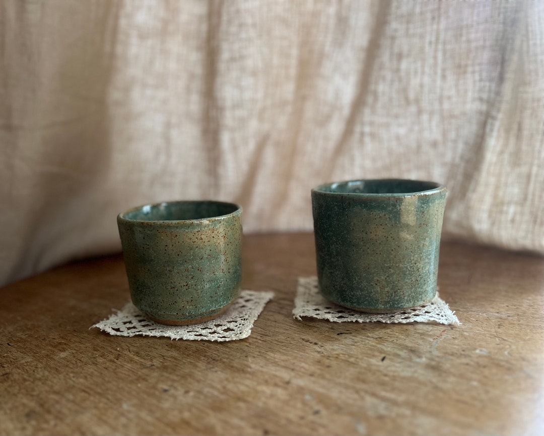 Hand-built Ceramic Cups, Green & Orange Glaze sold - Etsy