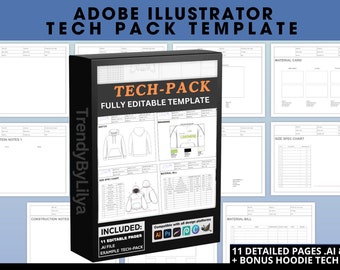 Fashion Tech Pack Template Kit Adobe Illustrator DIY Tech Pack Ai. PDF ...