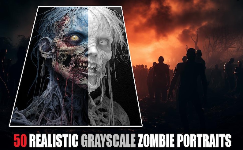 50 Zombie Portraits - Ultra-real Grayscale Coloring Pages ...