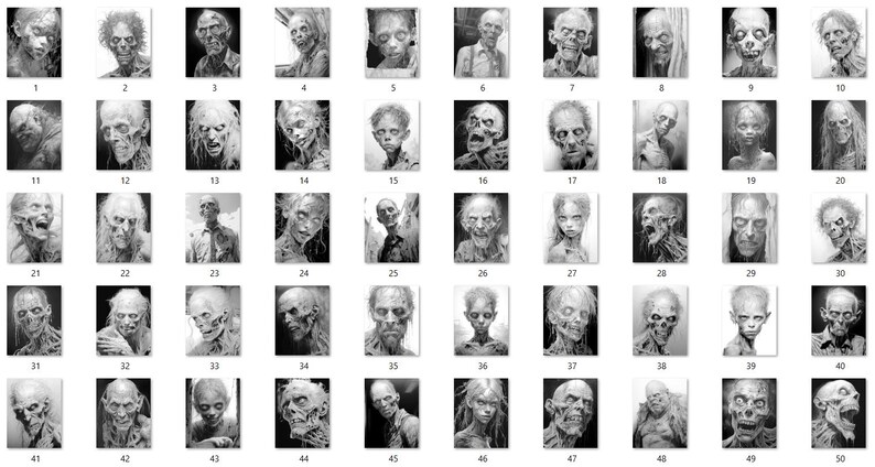 50 Zombie Portraits - Ultra-real Grayscale Coloring Pages ...