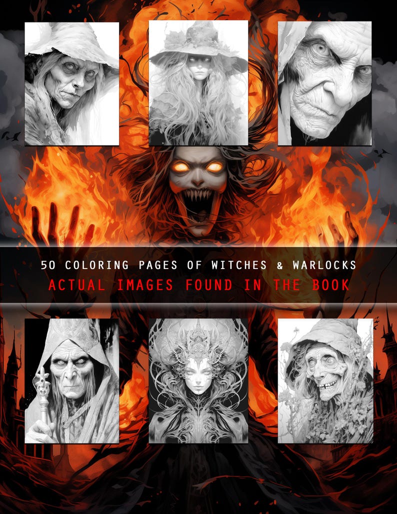 50 Witches & Warlocks - Grayscale Colored Pencil Coloring Book ...