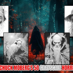 50 Witches & Warlocks - Grayscale Colored Pencil Coloring Book ...