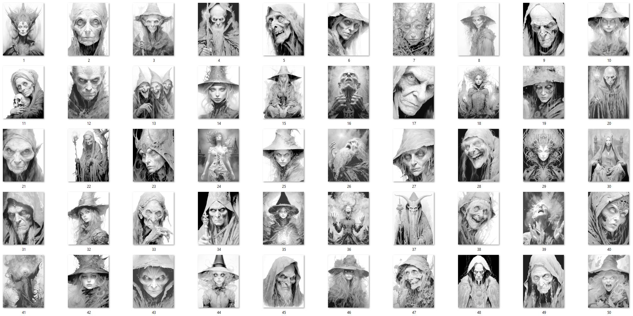 50 Witches & Warlocks - Grayscale Colored Pencil Coloring Book ...