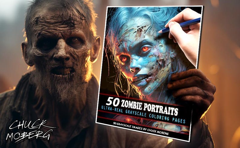 50 Zombie Portraits - Ultra-real Grayscale Coloring Pages ...