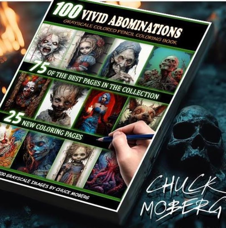 100 Vivid Abominations - Grayscale Colored Pencil Coloring Book ...