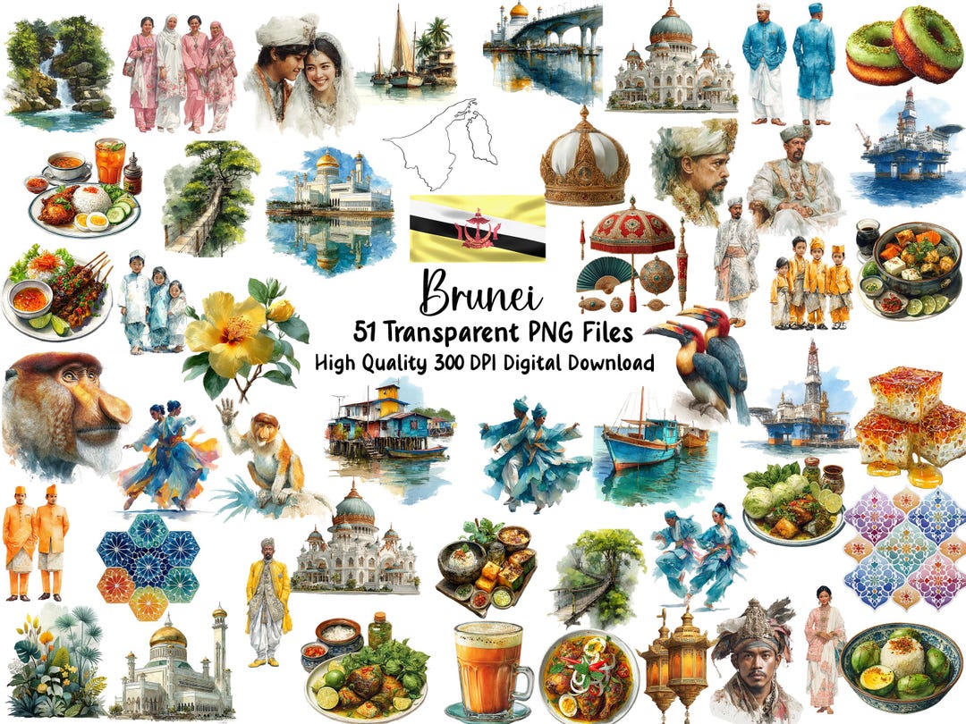 Brunei Clipart Set | Brunei Landmarks, Culture, Food & Traditional ...