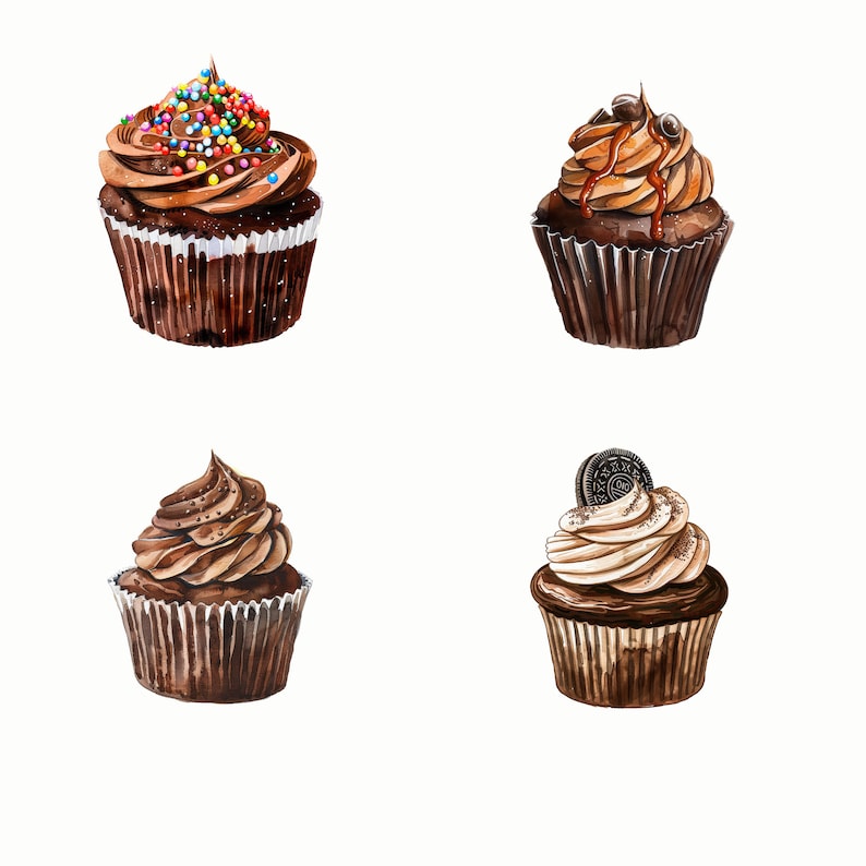 Watercolor Cupcake Clipart, Delicious Delights, PNG Files, Dessert ...