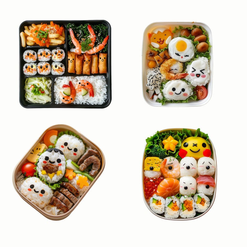 Kawaii Bento Boxes Clipart, Cute Asian Food Clipart, Japanese Clipart ...