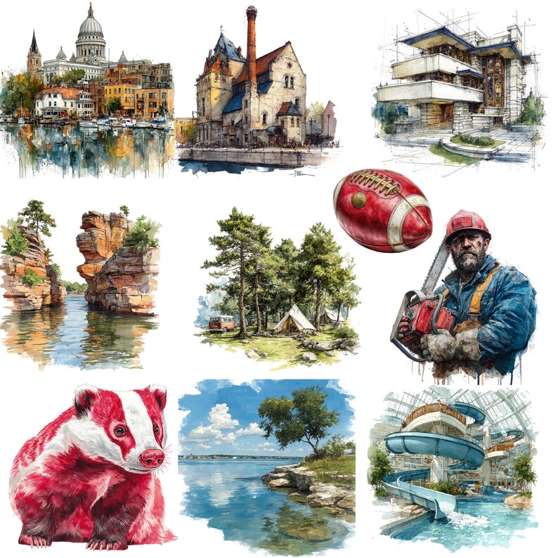 Wisconsin Clipart Bundle: State Landmarks, Foods & Icons (PNG Download ...