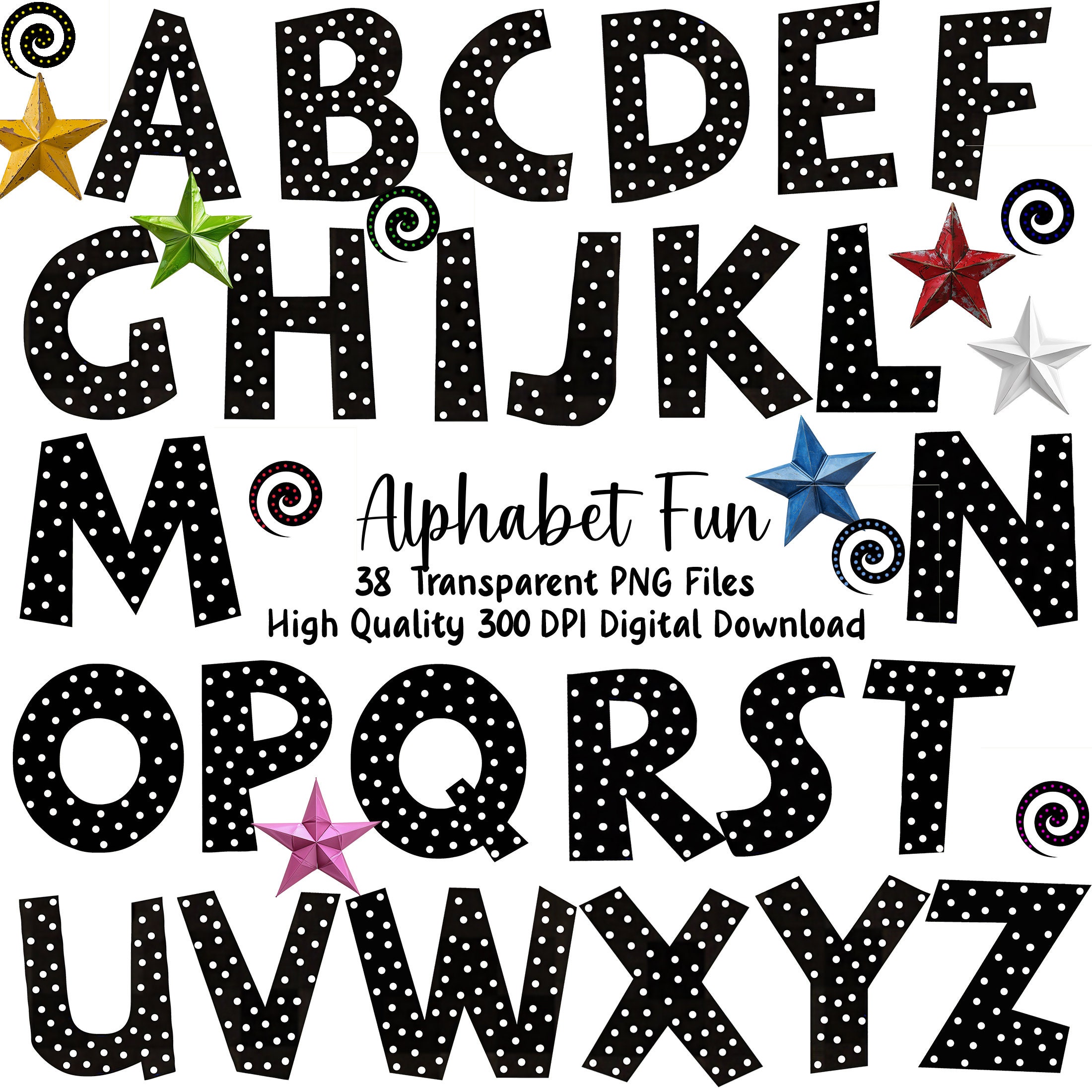 Polka Dot Alphabet Clipart: Doodle Font, Commercial Use (PNG Digital ...