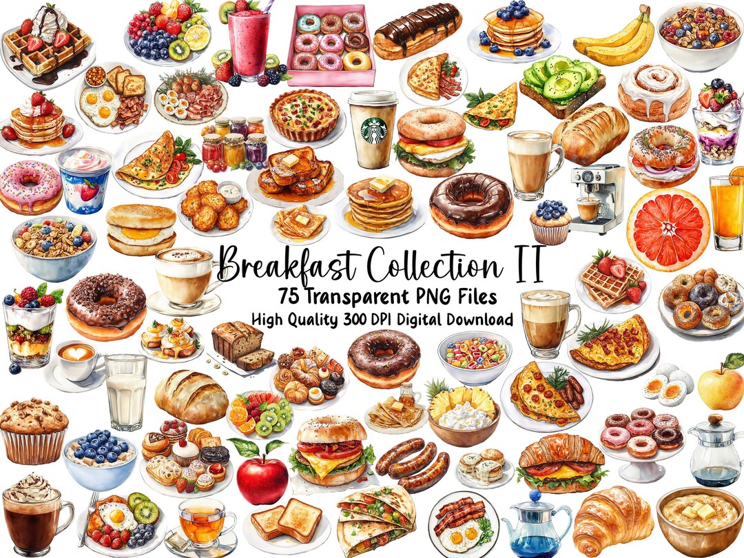 Watercolor Breakfast Clipart Set: Morning Food Graphics (digital ...