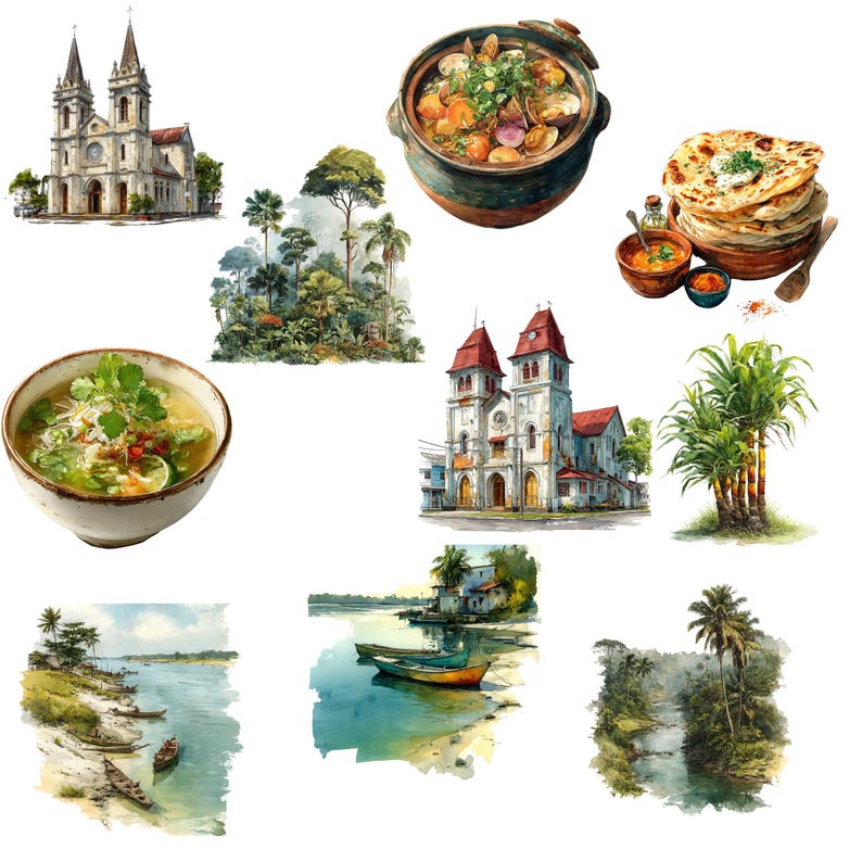 Suriname Clipart | Cultural Landmarks, Flag, Food & Travel PNG Bundle ...