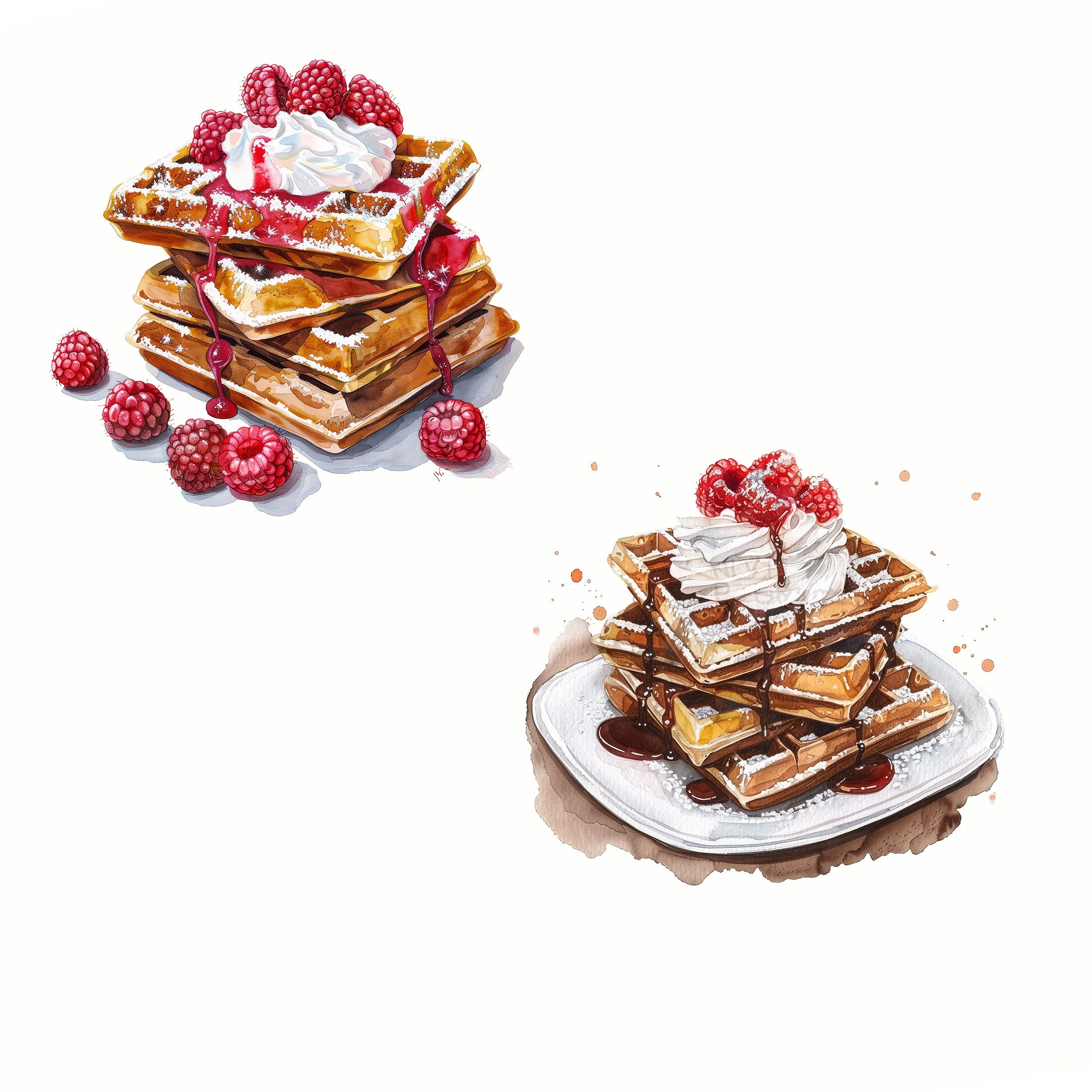 Watercolor Waffle Clipart, Chicken and Waffles, Sweet Waffles, Savory ...