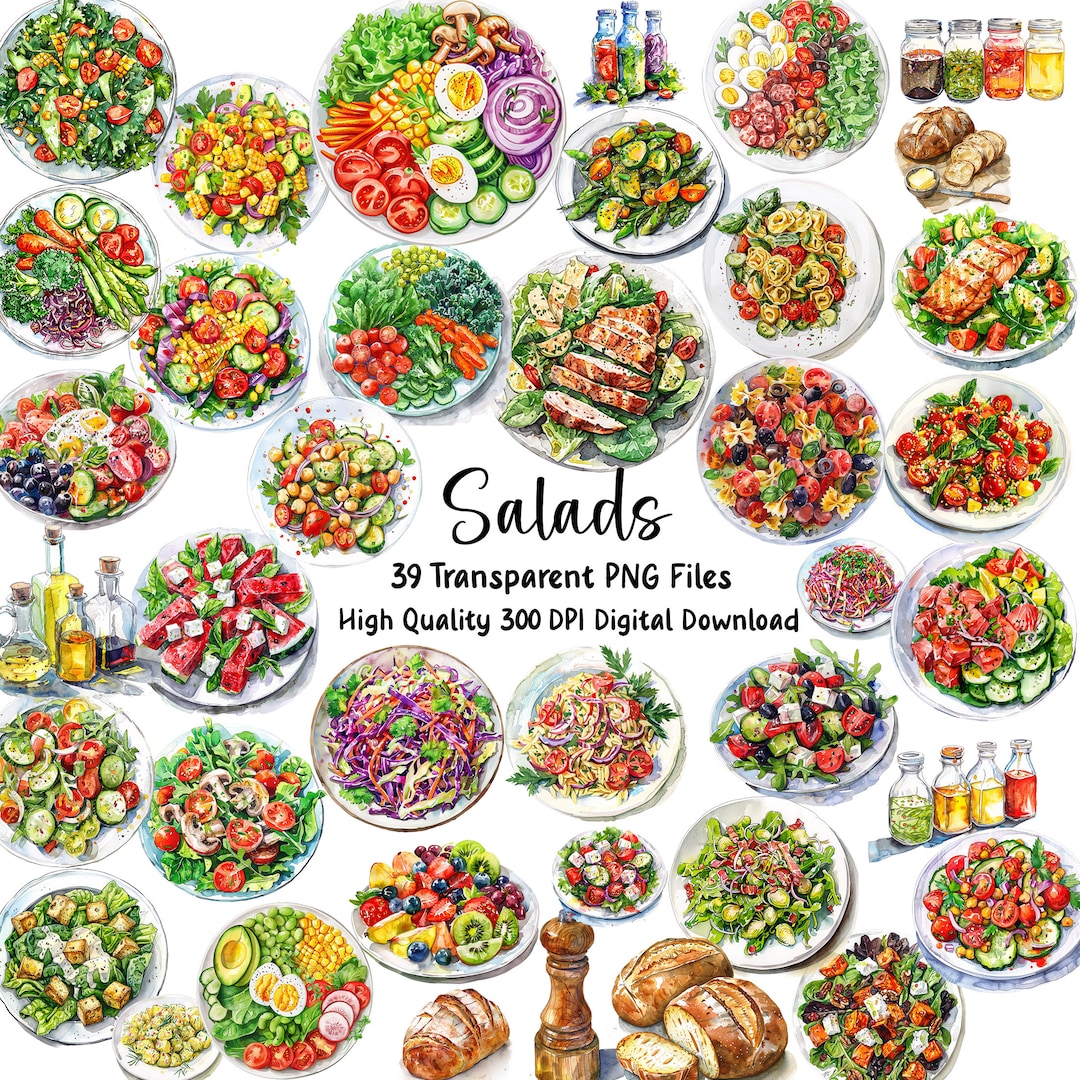 Salad Clipart Collection: Fresh Food Illustrations (PNG, Commercial Use ...