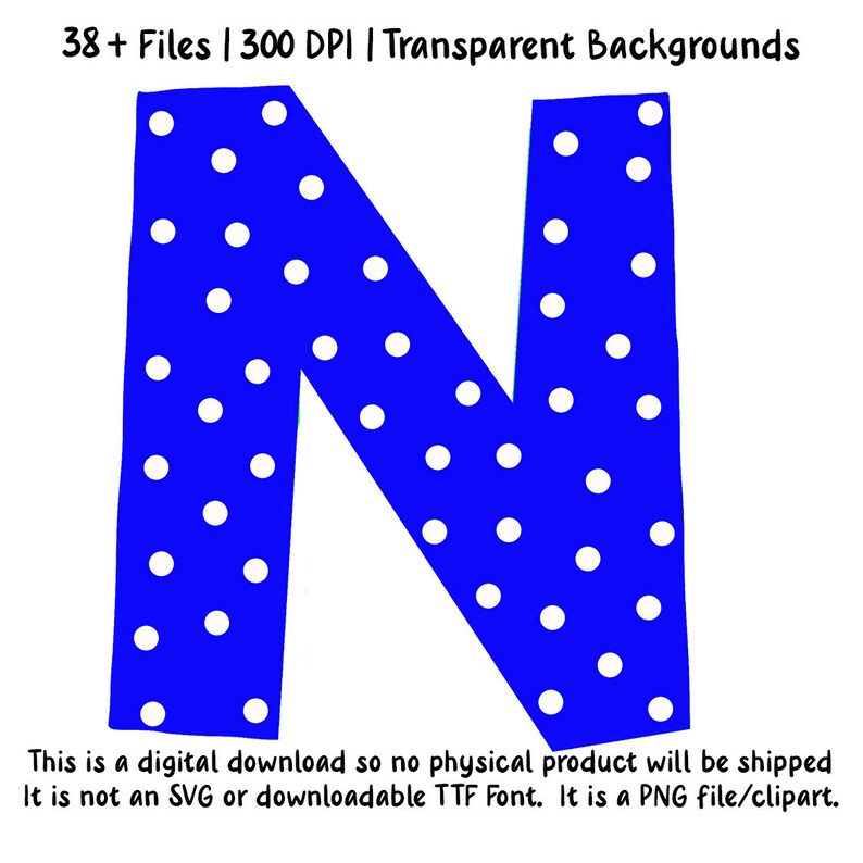 Polka Dot Alphabet Letters PNG: Blue & White Clipart (digital Download ...