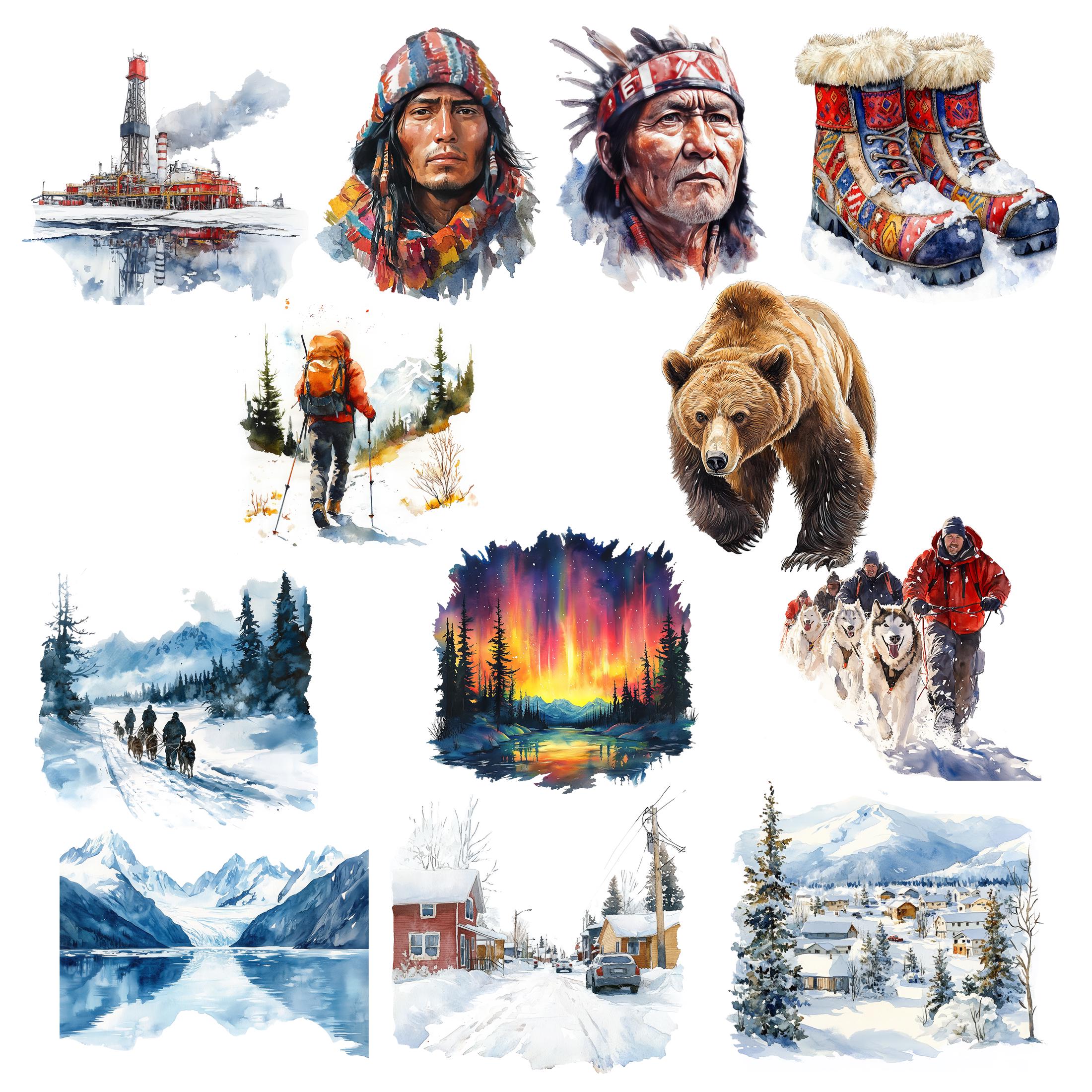 Alaska Clipart Set: Wildlife, Indigenous People, Educational Art ...