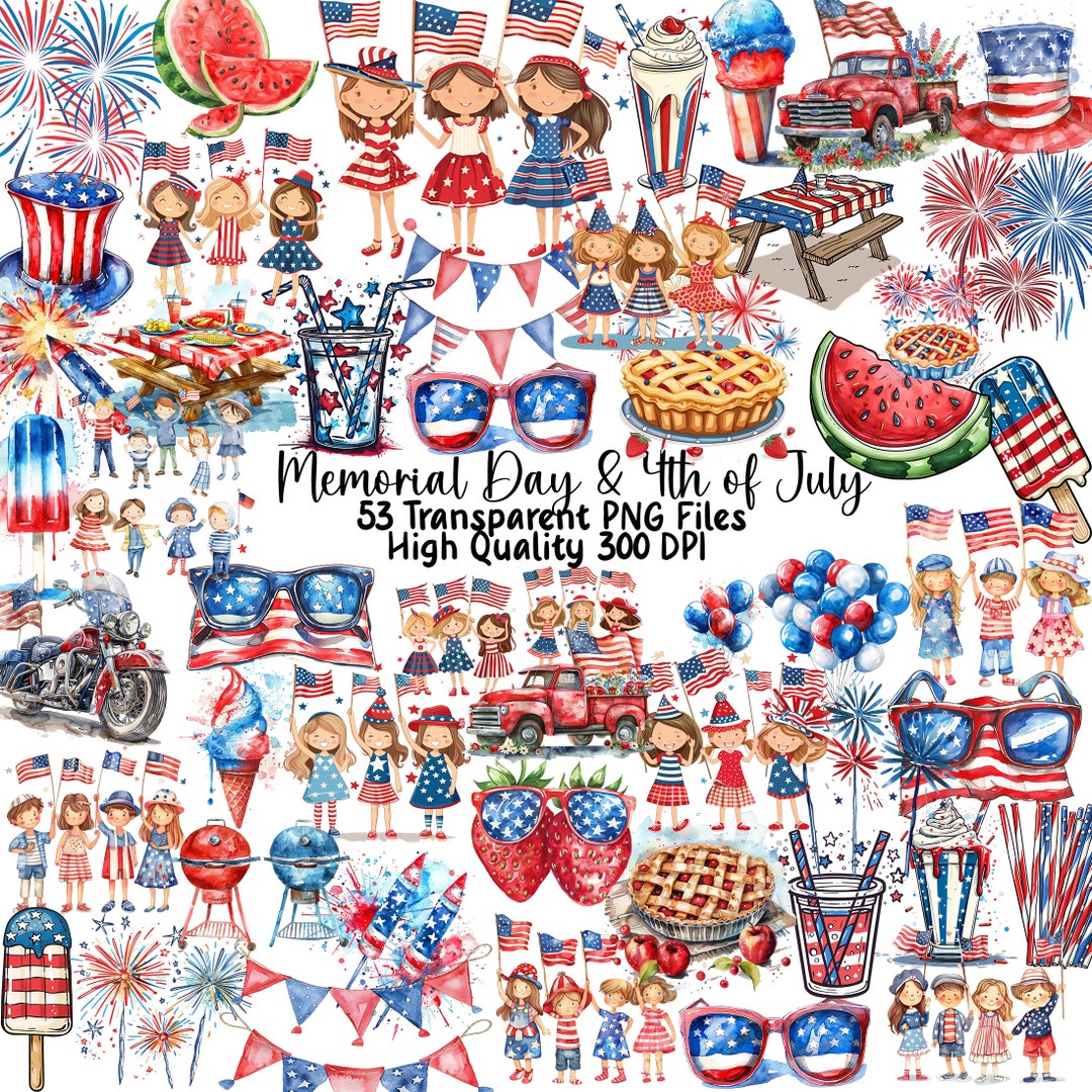 Memorial Day 4th of July Patriotic Clipart Bundle, Party Invitations ...