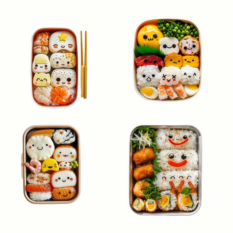Kawaii Bento Boxes Clipart, Asian Food (PNG Files) - Etsy