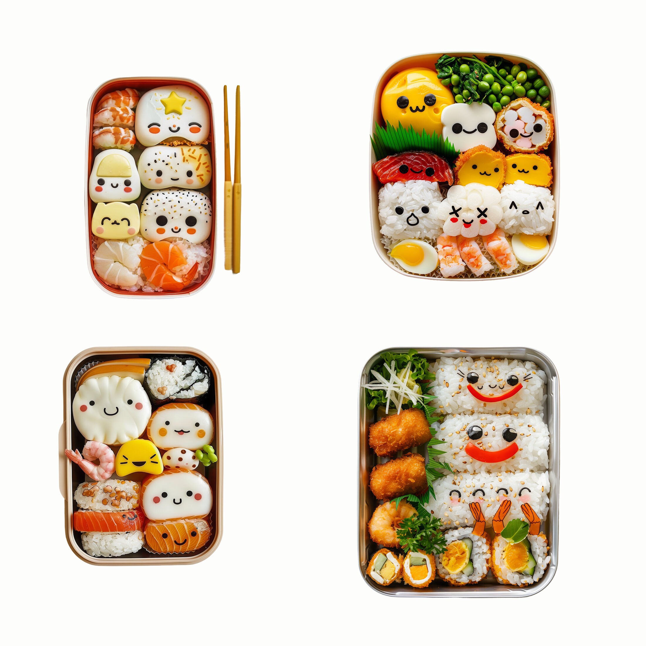 Kawaii Bento Boxes Clipart, Cute Asian Food Clipart, Japanese Clipart ...