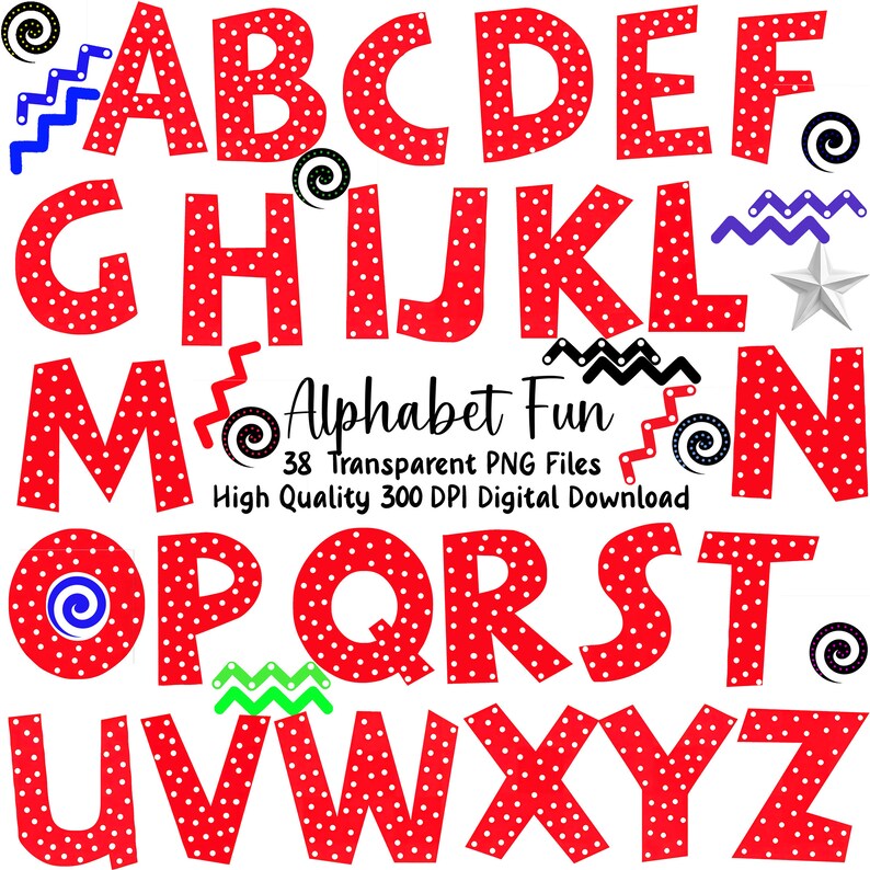 Polka Dot Alphabet Clipart: Doodle Font, Commercial Use (PNG Digital ...