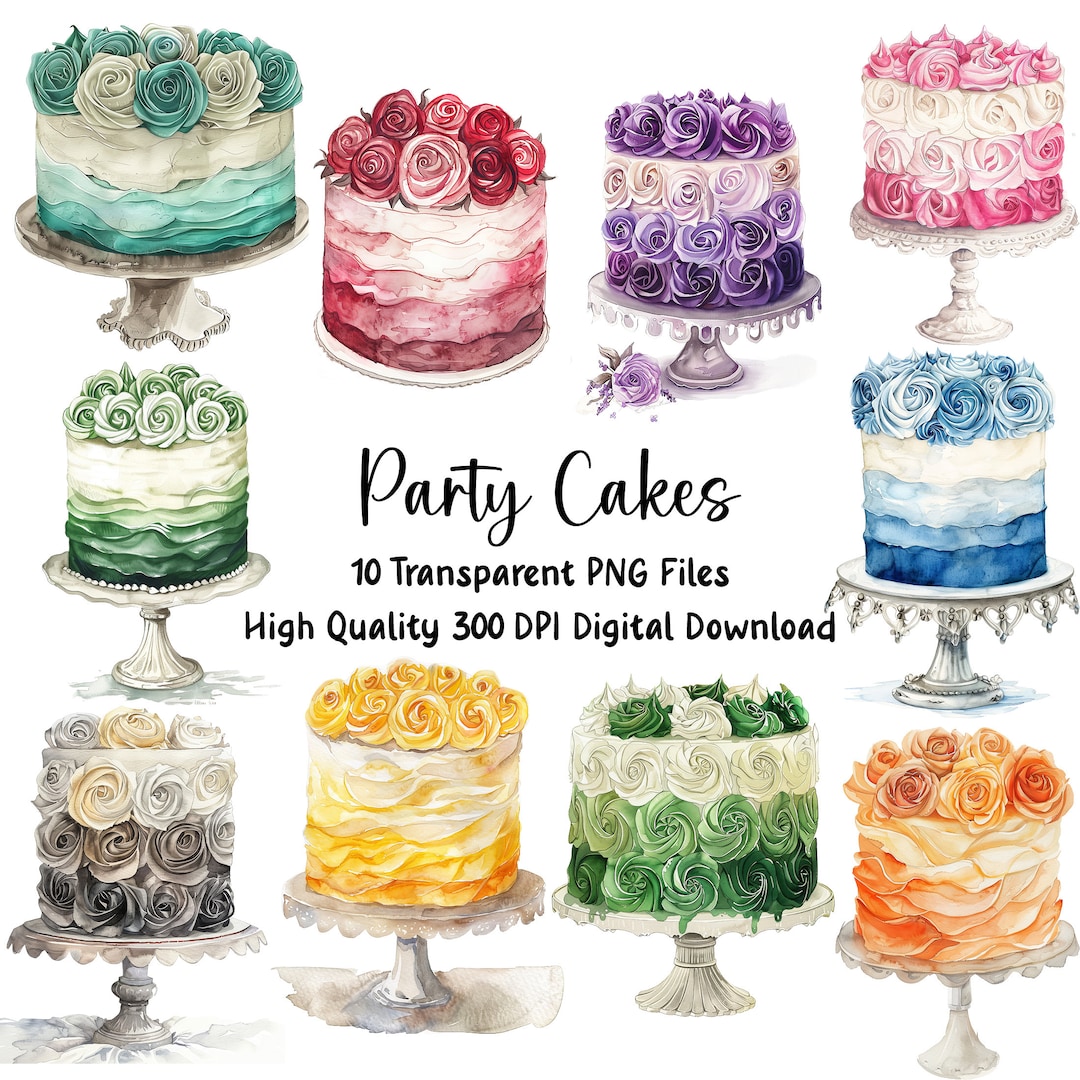 Party Cake Clipart: Watercolor Bakery PNG Images (commercial Use) - Etsy