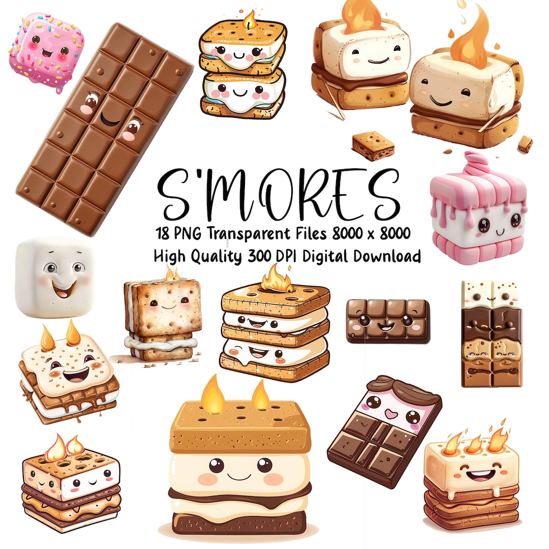 S'mores Clipart, Kawaii Smores, Chocolate, Marshmallow, Cookje Clipart ...