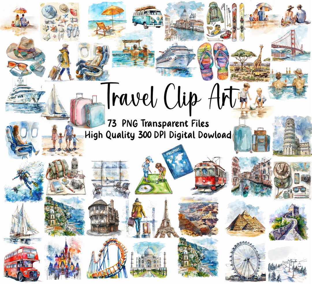 Travel Clipart Bundle, Landmarks PNG, Beach Clipart, Skiing, Golf ...