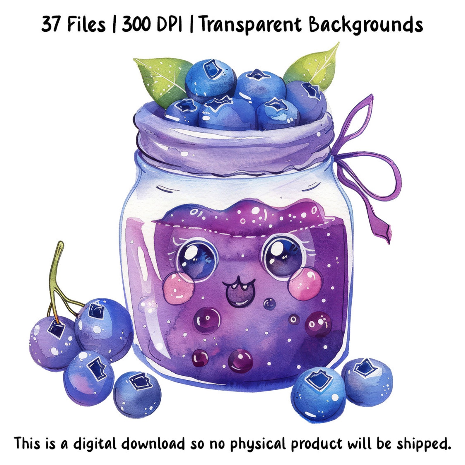 Kawaii Blueberry Clipart, Adorable Blueberries, Invitations, Journals ...