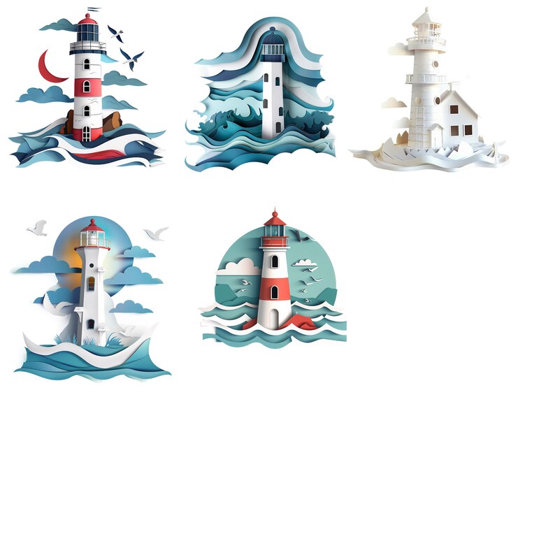 Lighthouse Clipart: Nautical Paper Cut Style (digital Download) - Etsy