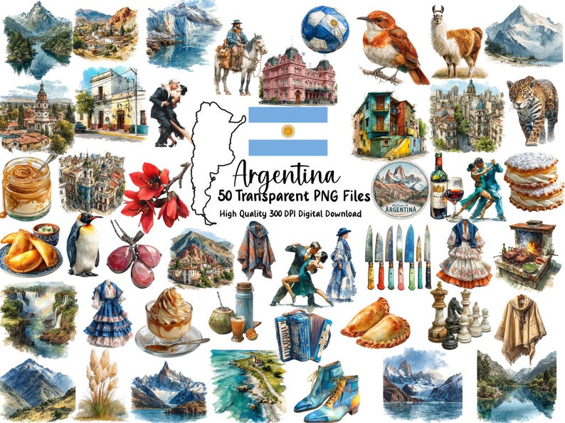 Argentina Clipart Set: Buenos Aires, Tango, Patagonia (digital Download ...
