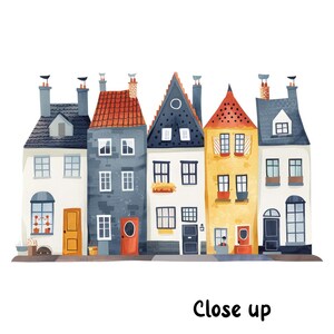 Whimsical Row Houses Watercolor Clipart: Chibi Homes (PNG, Instant ...