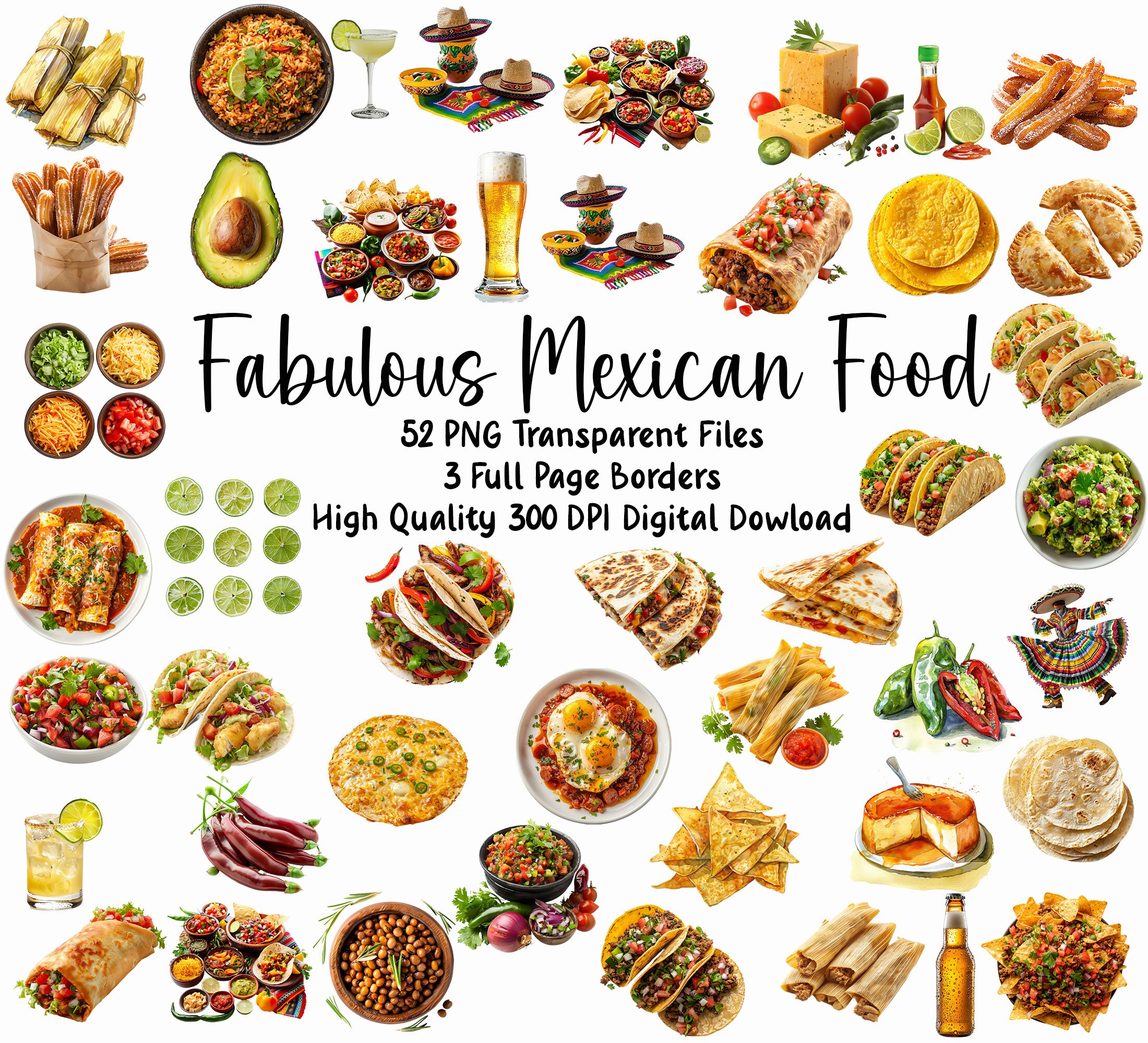 Authentic Mexican Cuisine Clipart Pack, Instant Download, Commercial ...