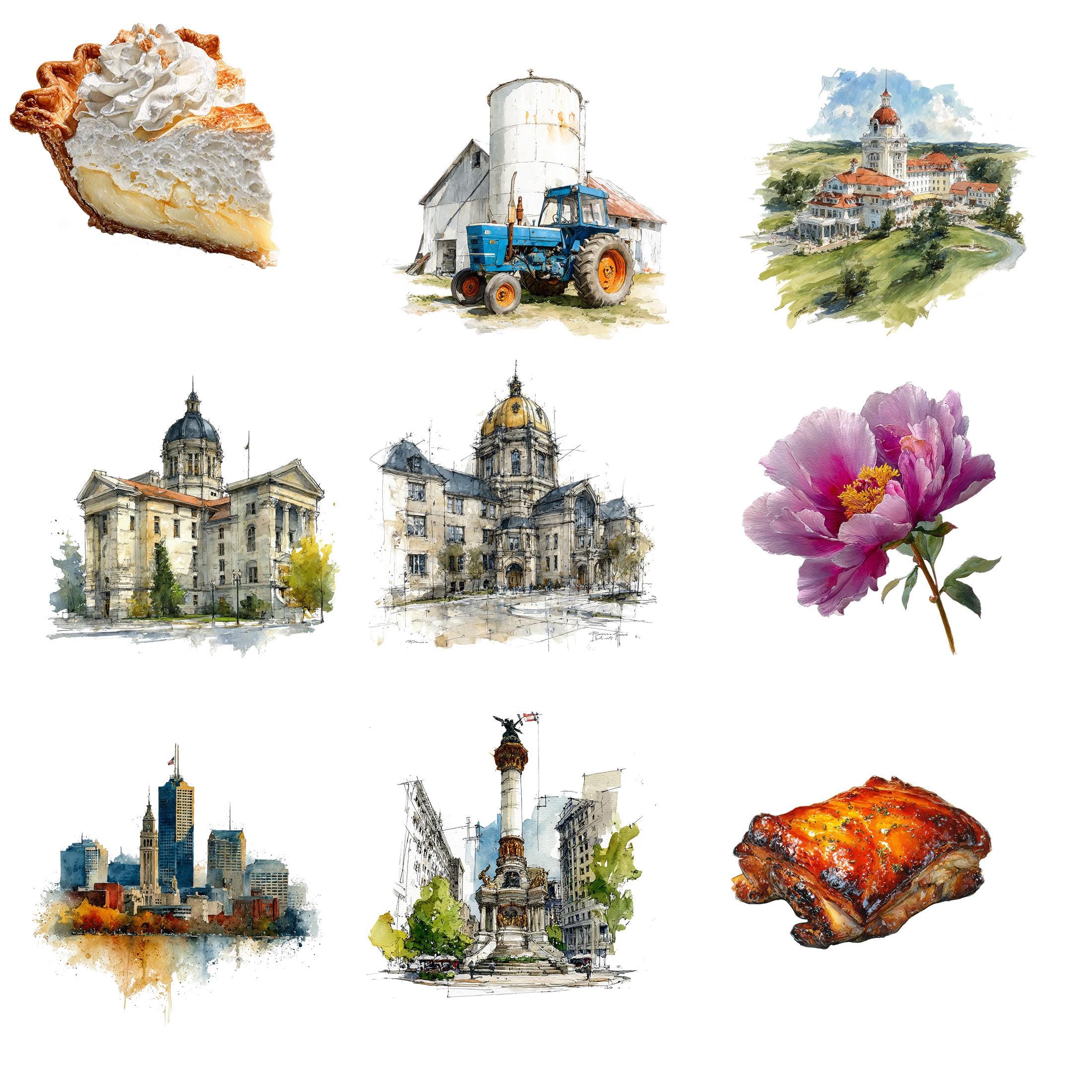 Indiana Clipart | State Outline, Landmarks, Icons & Symbols | Digital ...