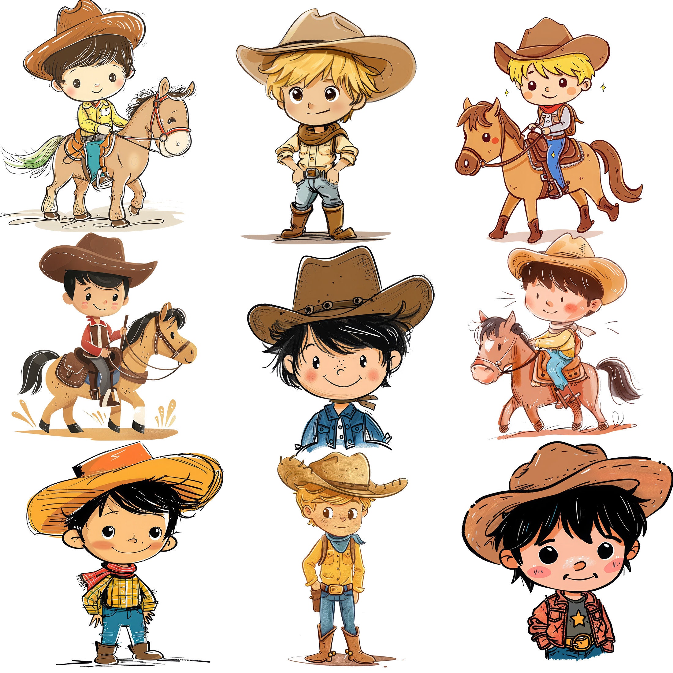 Cowgirls and Cowboys Clipart Bundle, Cute Cowboys, Cute Cowgirls ...