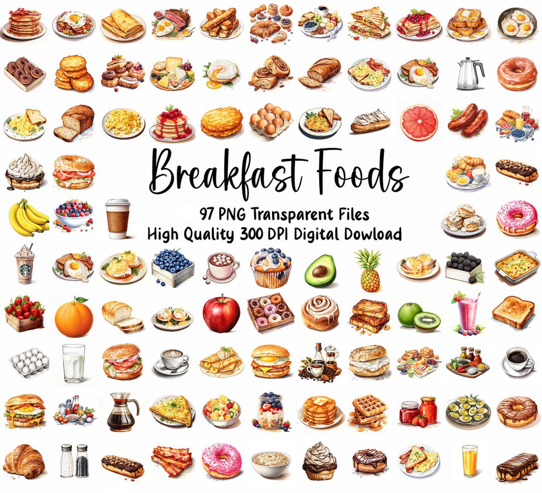 Watercolor Breakfast Clipart Set: Morning Food Graphics (digital ...