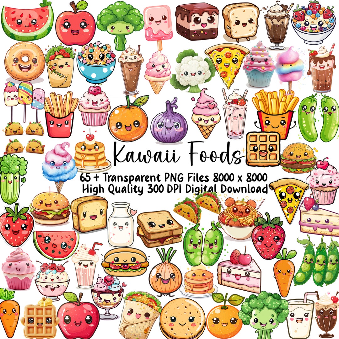 Kawaii Food Clipart | 65 Cute Food Graphics | Kawaii PNG Bundle ...