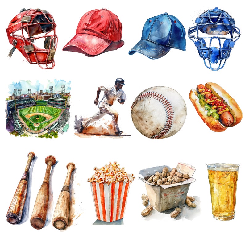 Watercolor Baseball Clipart Bundle: Sport PNG Graphics (commercial Use ...
