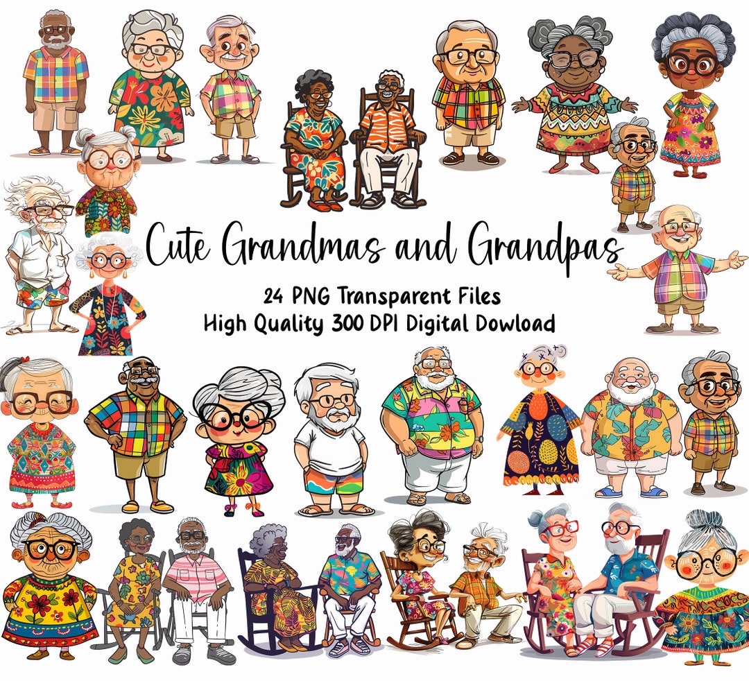 Grandparent Clipart Set, Grandma Grandpa Graphics, Commercial Use ...
