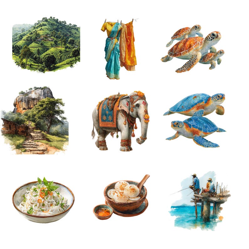 Sri Lanka Clipart: Watercolor Landmarks, Ceylon Tea, Elephants (digital ...