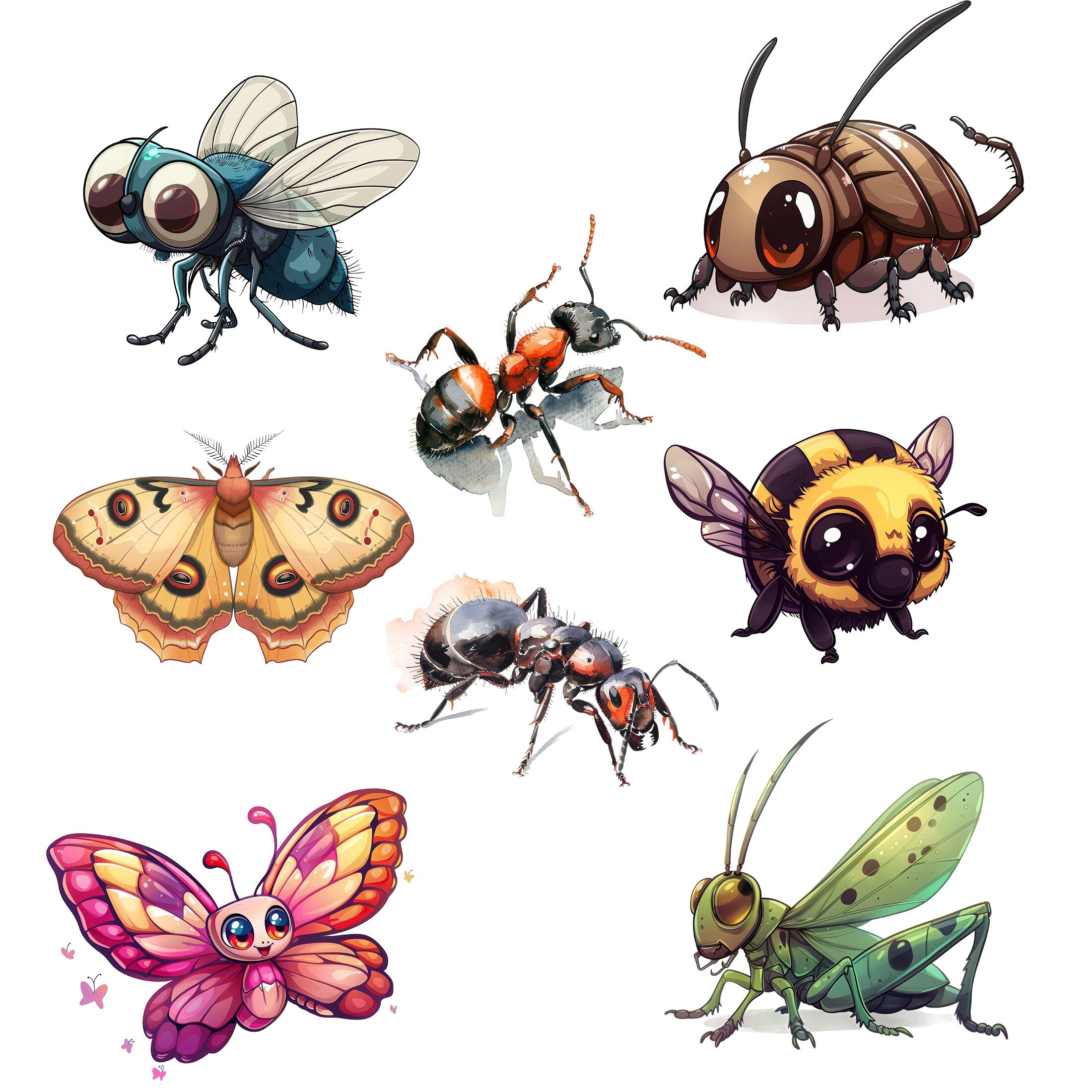 Chibi Insect Clipart Bundle, Bug Clipart Collection, Commercial Use ...