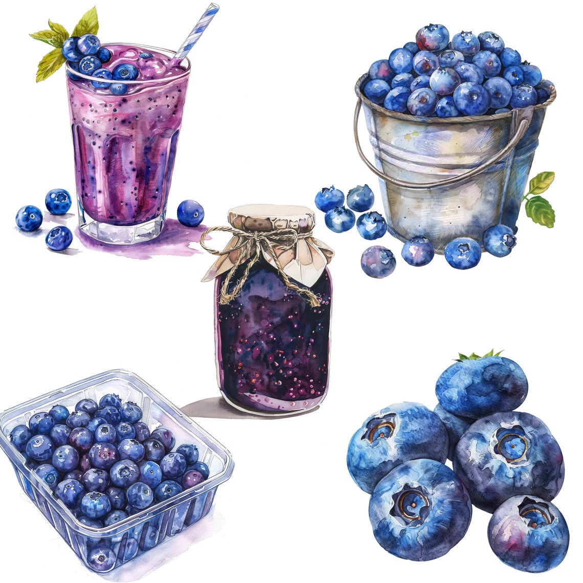 Watercolor Blueberry Clipart PNG Blueberry Pancakes, Ice Cream, Shakes ...