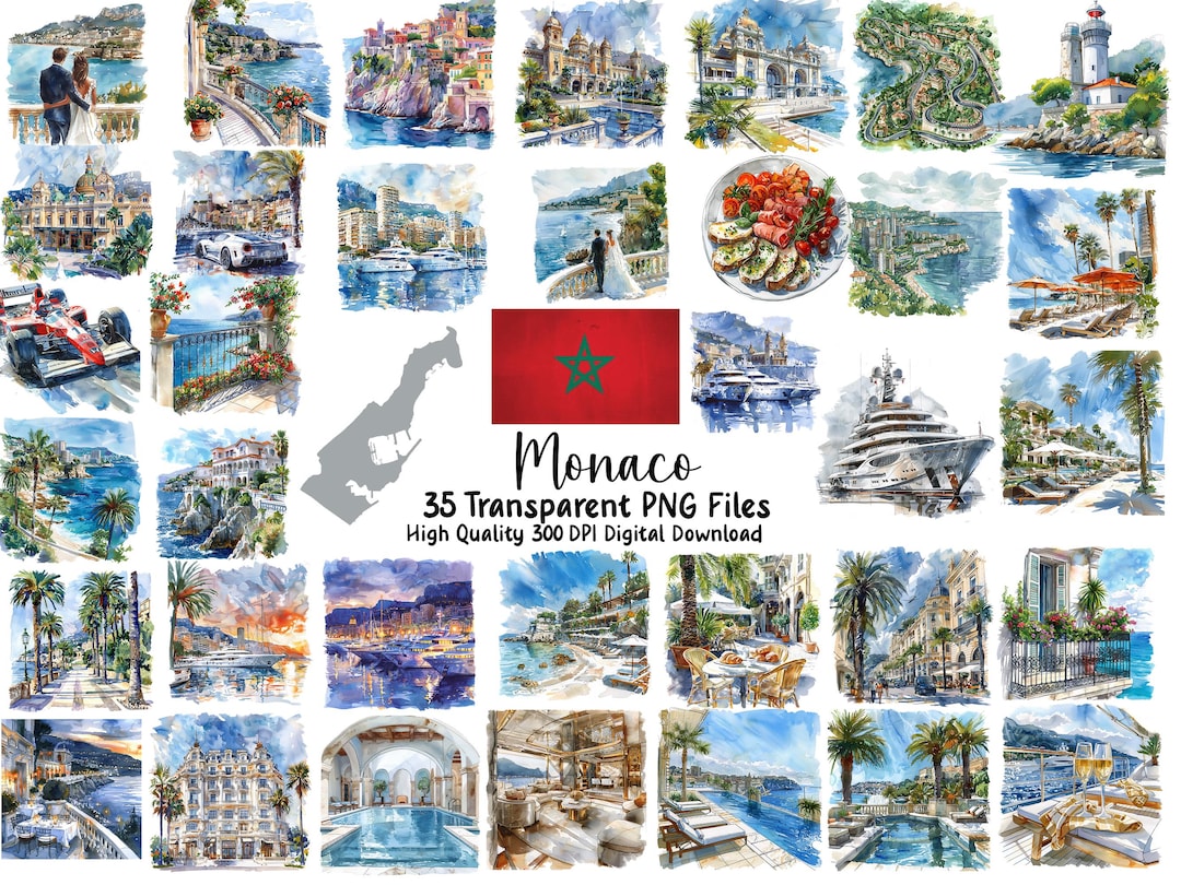 Monaco Clipart Set | Monaco Landmarks & Icons PNG | Monte Carlo F1 ...