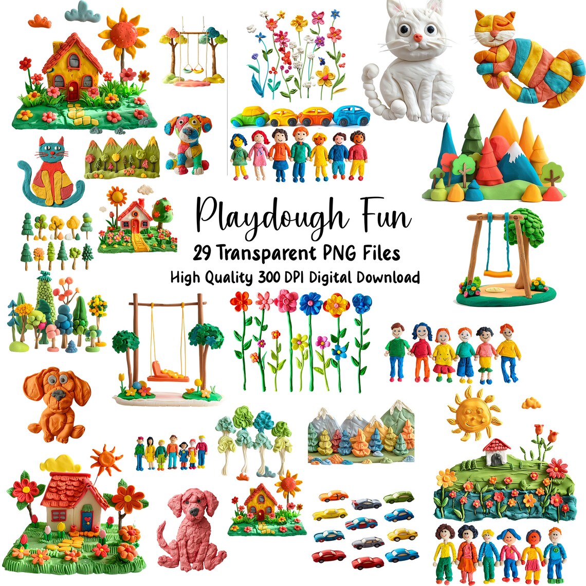 Whimsical Playdough Clipart, Adorable Playdough Bundle, PNG, Commercial ...