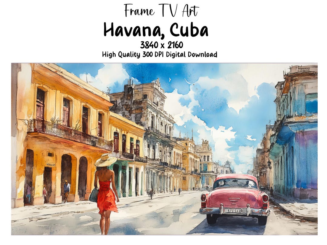 Havana Cuba Frame TV Art, Watercolor Cuba Painting, TV Art, Home Decor ...
